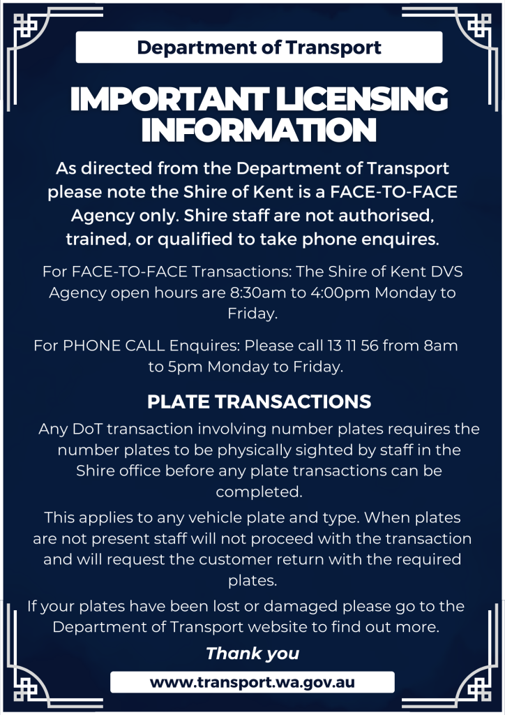 Transport & Licensing Services | Shire of Kent