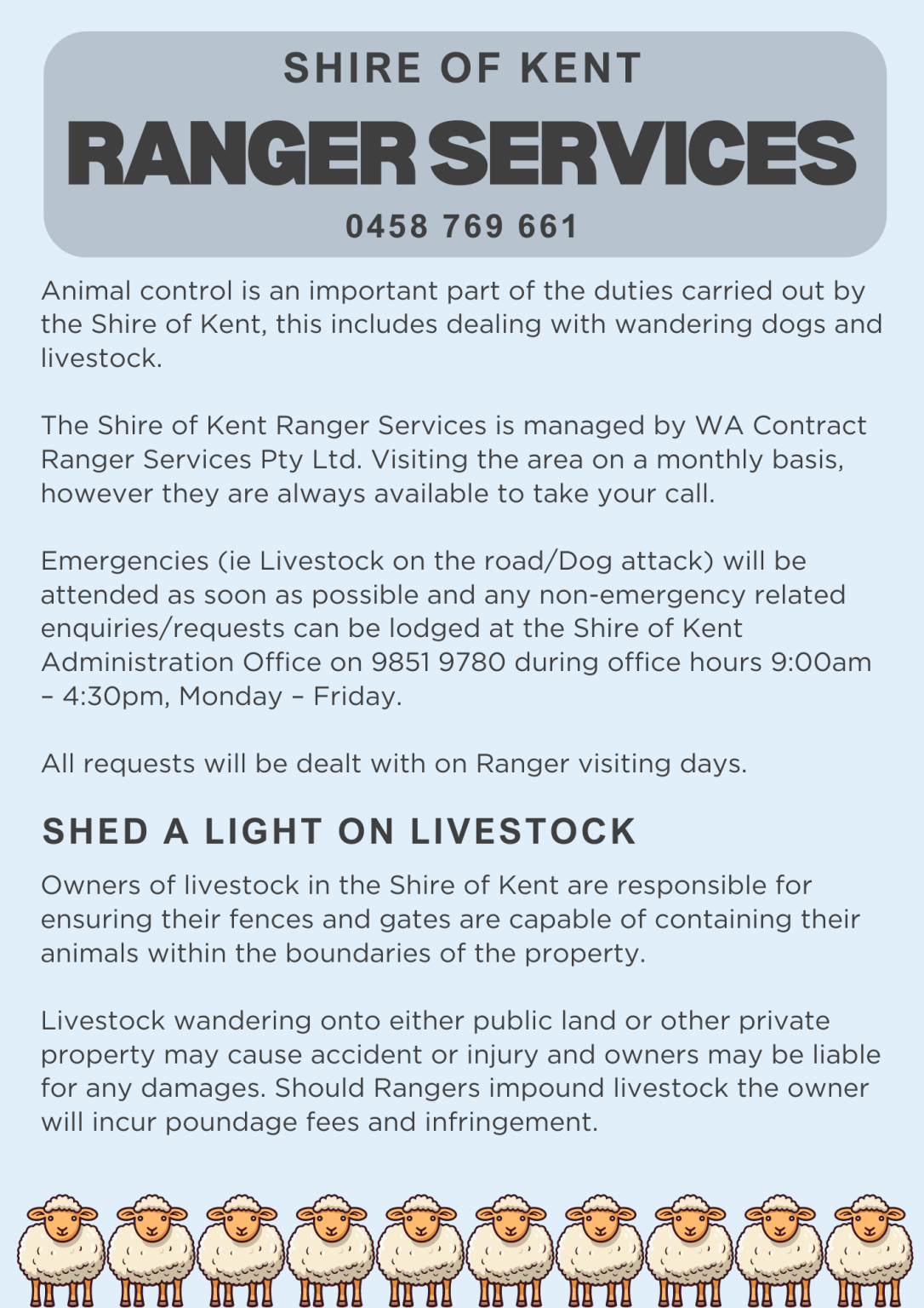 Ranger Services | Shire of Kent